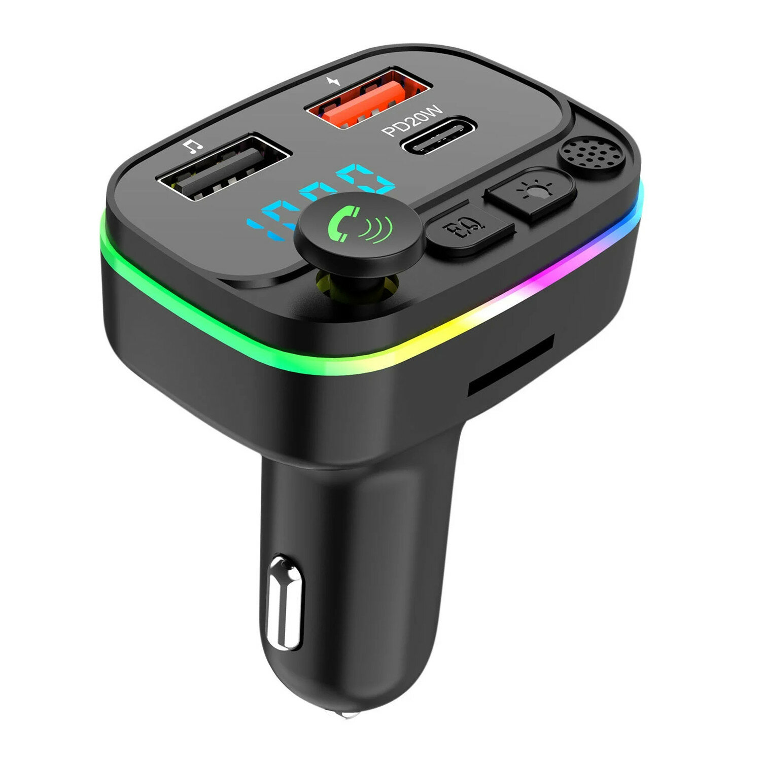Car Bluetooth 5.0 Wireless Hands-Free Car FM Transmitter Receiver Radio Mp3 Adapter Player 2 USB + Pd Charger Kit с Bluetooth версией v3.0+EDR, частотой FM 87.5-108.0MHz, диапазоном передачи 10-15 метров, выходом USB быстрой зарядки 5V/1A, поддерживающий