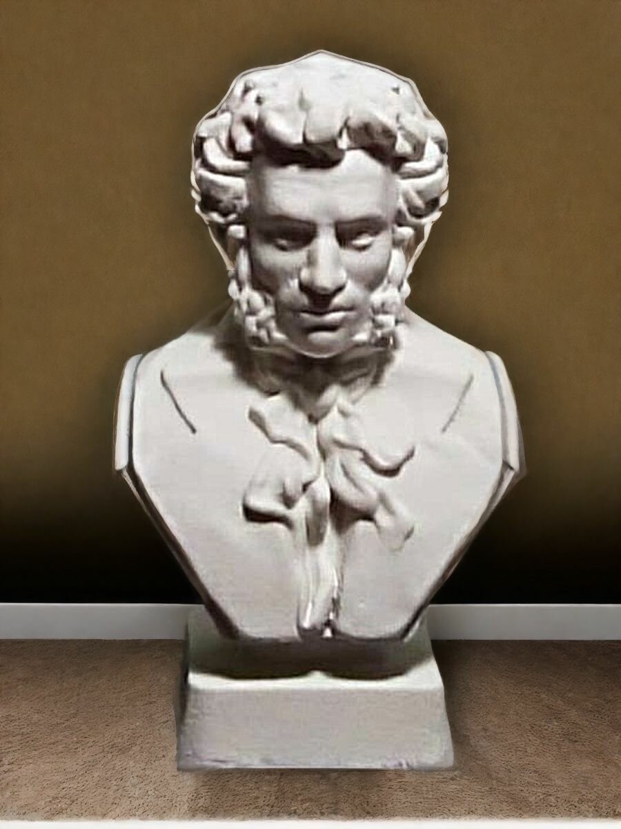 Бюст Пушкин во фраке из камня BP123 монолит высота 60мм. Белый. Тяжёлый холодный