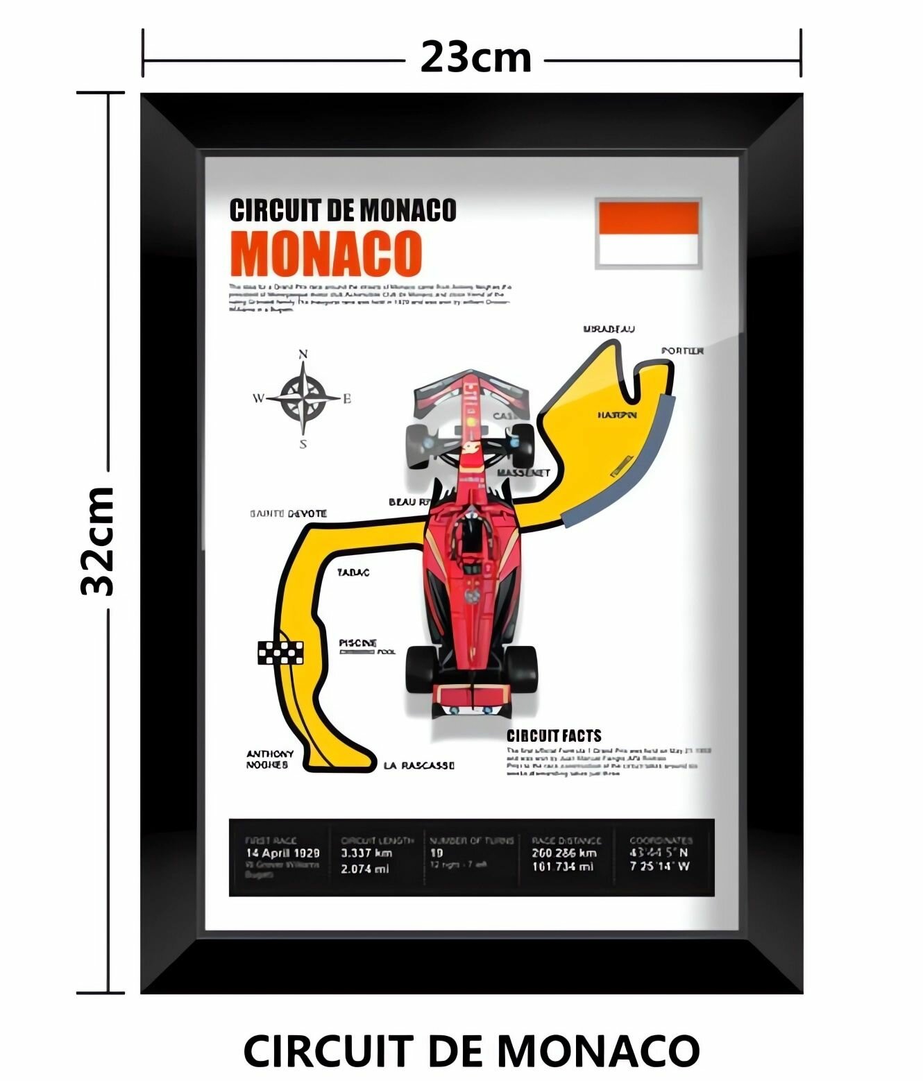 Коллекционная модель болида Формулы-1 в подарочной деревянной рамке. Трасса "Монако" 2024 г. Ferrari/Шарль Леклер (SF-24)