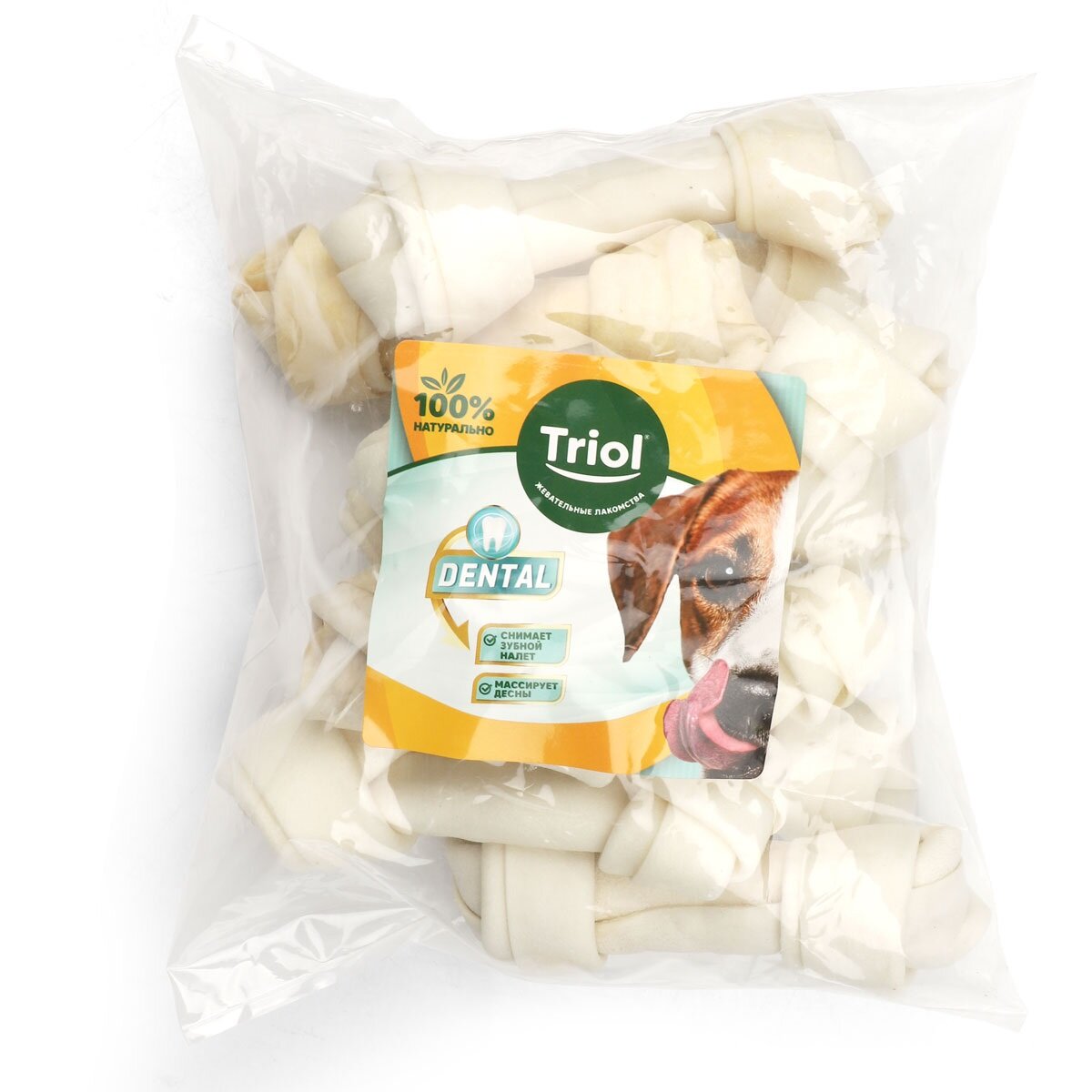 Triol Косточки для собак жевательные узловые белые 15см, пакет 10шт, серия DENTAL, 520г