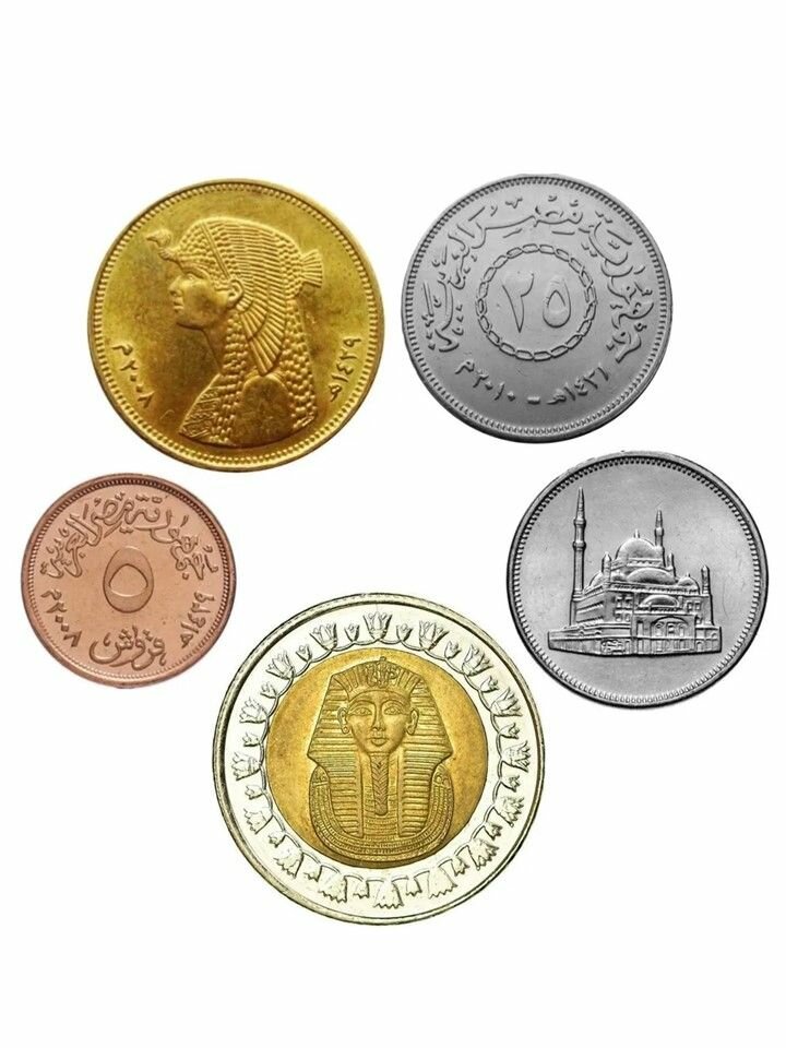 Набор 5 монет Египет 1 фунт и 5-10-25-50 пиастров 2008-2010 г, AU-F