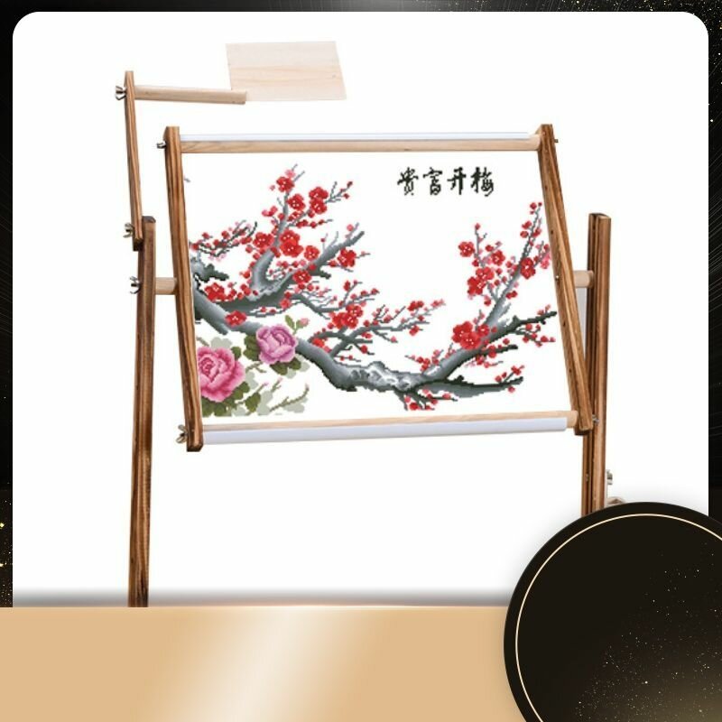 Напольный станок для вышивания, регулируемая высота с 5 положениями и пяльцы 360, стабильная сосновая подставка с ящиком для инструментов для комфортной работы