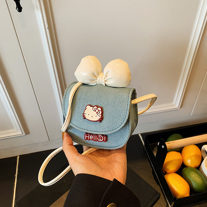 Новая детская сумка с мультяшным милым котом, бантиком, модная мини-сумка через плечо для девочек, сумка для наушников