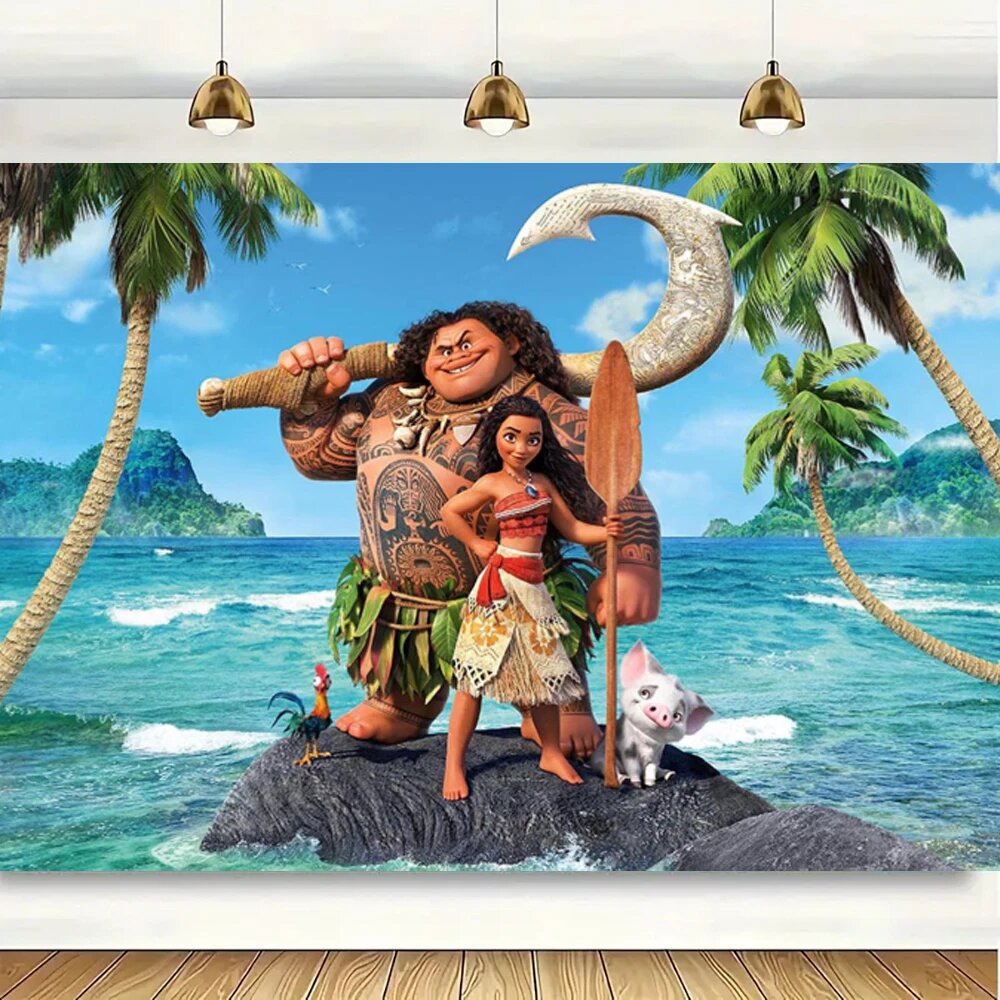 Фон с рисунком Диснея «Океан Моана» для украшения вечеринки в честь Дня Рождения, принадлежности для детского душа, детская фотография