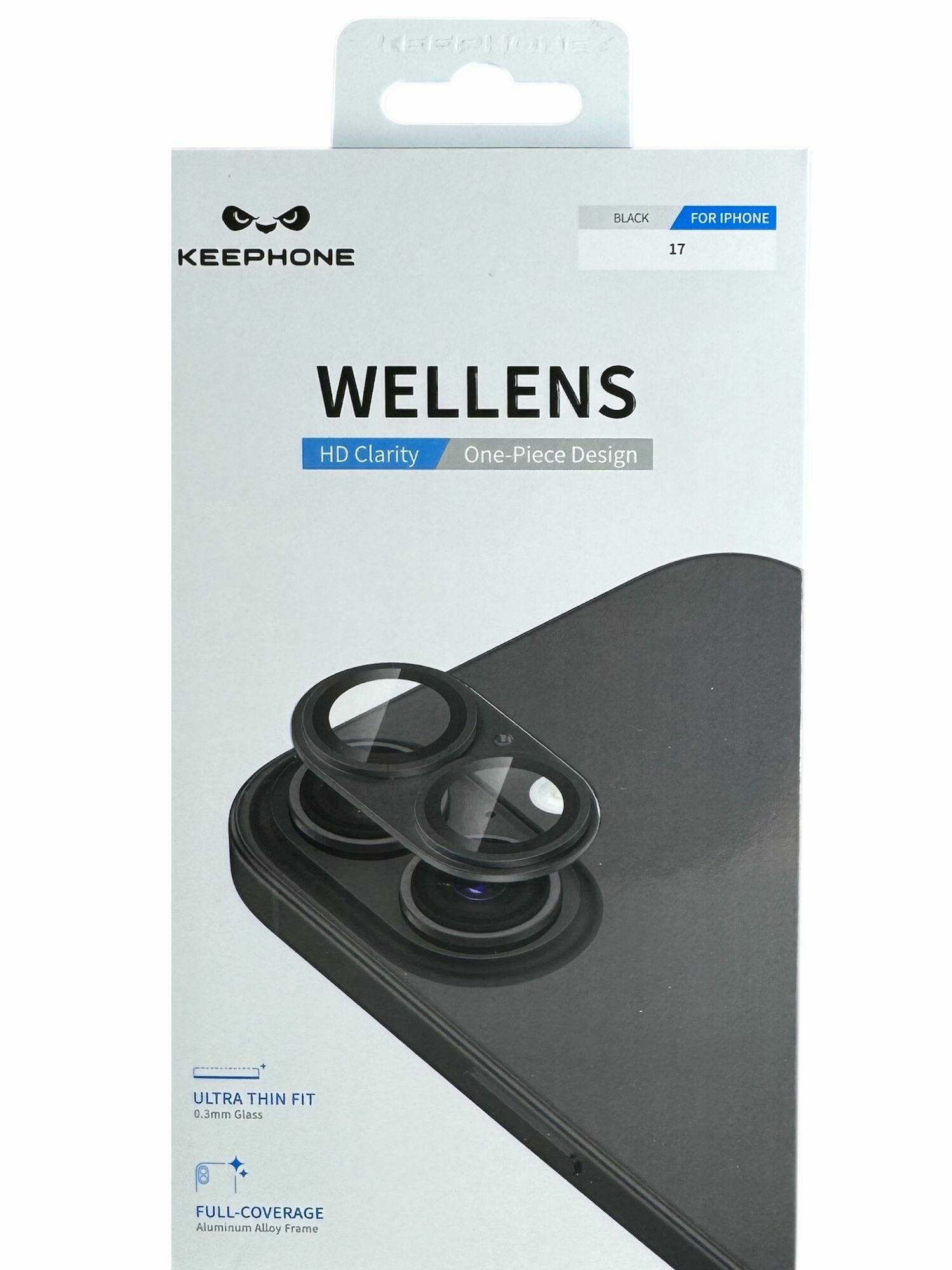 Защитные Линзы KEEPHONE WELLENS на всю камеру для телефона iPhone 17, PREMIUM camera lens, цвет Black (чёрные)