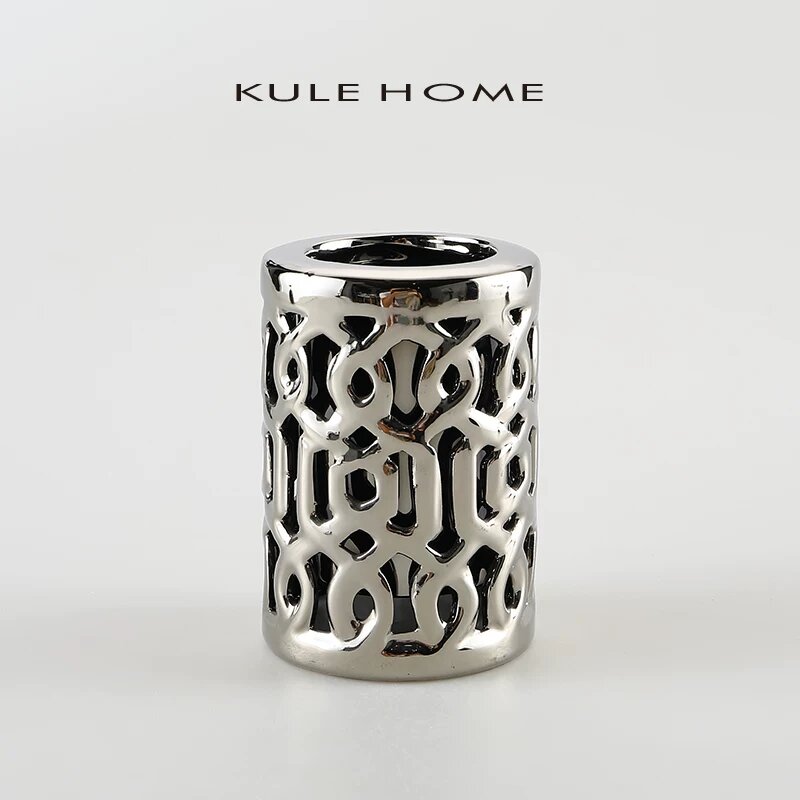 Керамическая подставка для ручек KULE HOME с электропокрытием и вырезными узорами, стильный офисный и студенческий