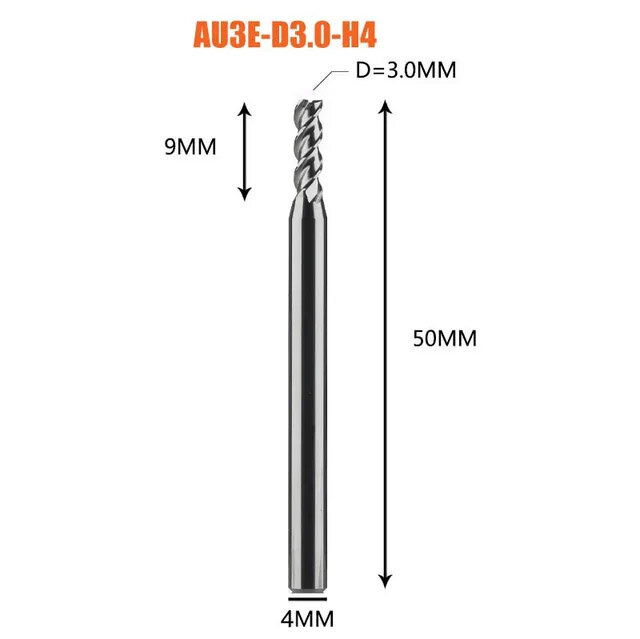Dreanique трехзаходная фреза по алюминию для чпу (3х9х50х4 Z3) AU3E-D3.0-H4 39836