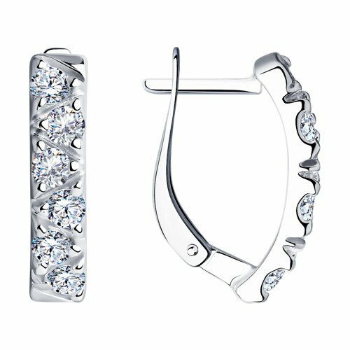 Серьги, серебро, 925 проба, родирование, фианит