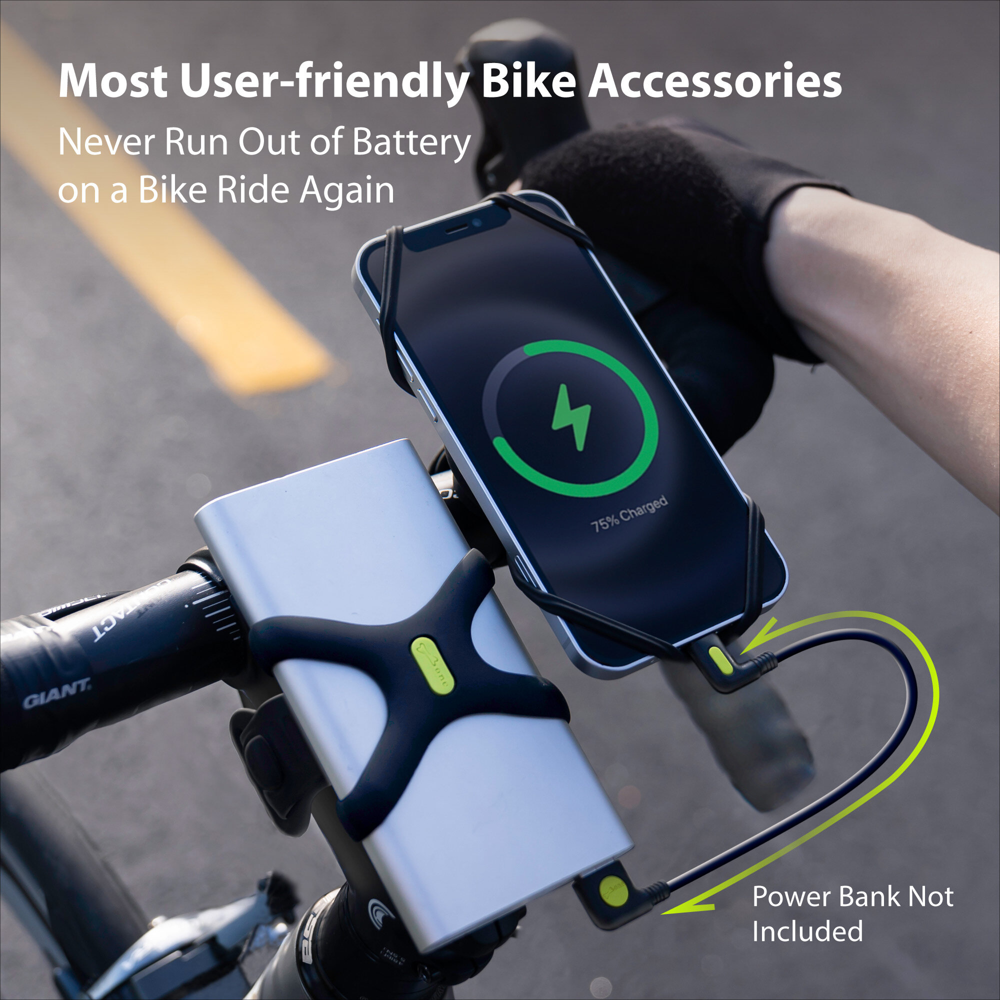 Держатель для POWER BANK 07-210410 Bike Phone Charger Accessory Kit силиконовый, крепление на руль, вынос. раму черный BONE