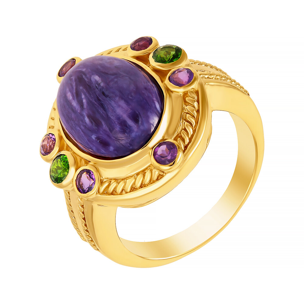 Кольцо, серебро, 925 проба, чароит