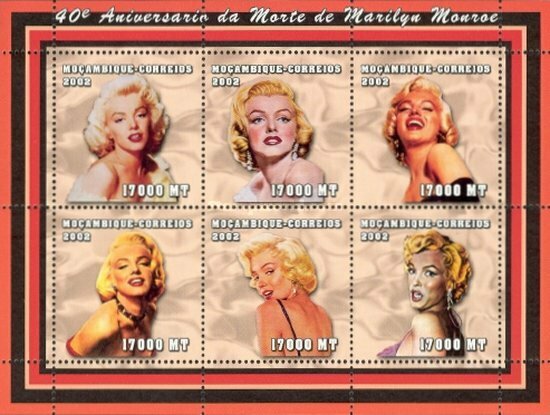 Почтовые марки Мозамбик 2002г. "40 лет со дня смерти Мэрилин Монро, 1926-1962" Мэрилин Монро, Актеры MNH