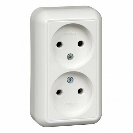 Двойная розетка Schneider Electric прима открытой установки, без заземления, без шторок, монтажная пластина, 16А, 250В, белый RA16-213M-B