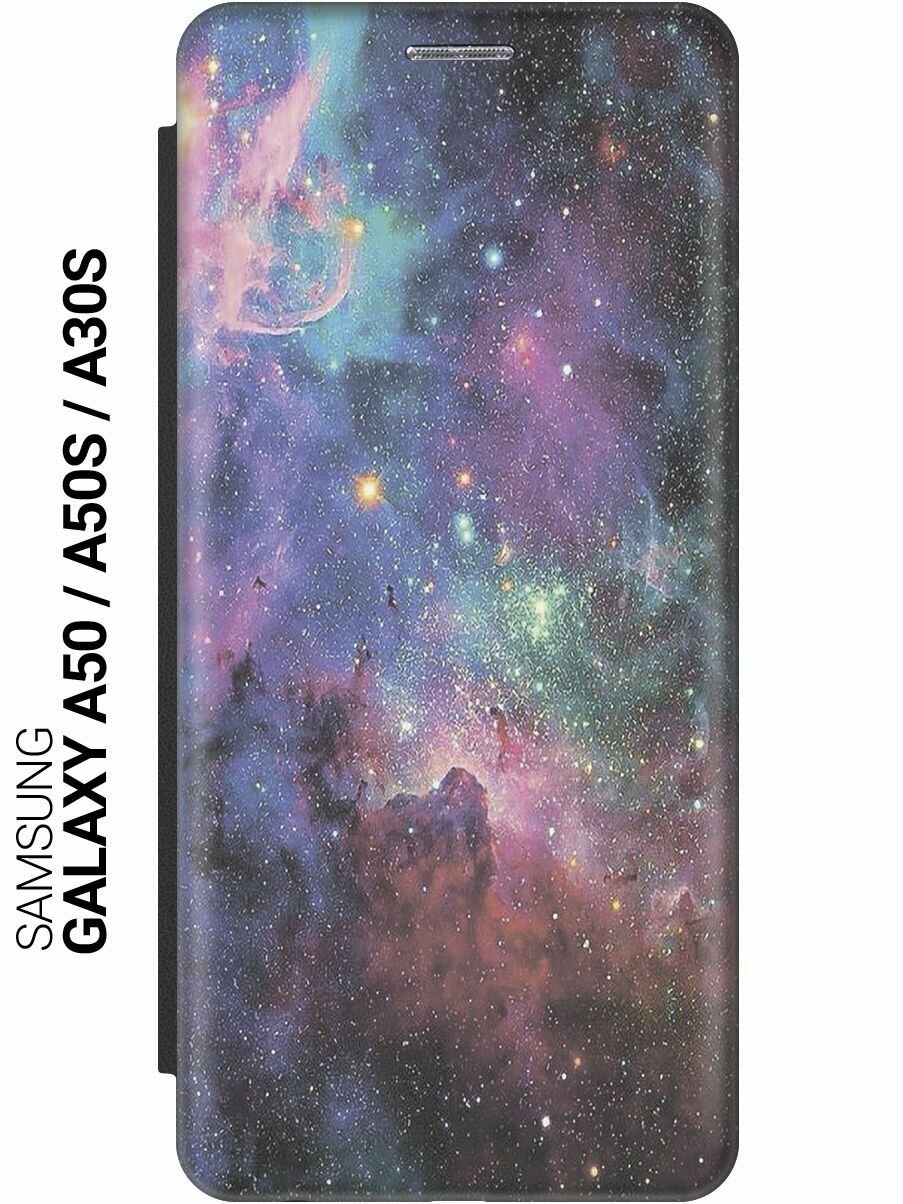 Чехол-книжка на Samsung Galaxy A50, A50s, A30s, Самсунг А50, А30с, А50с с 3D принтом "Волшебный космос" черный