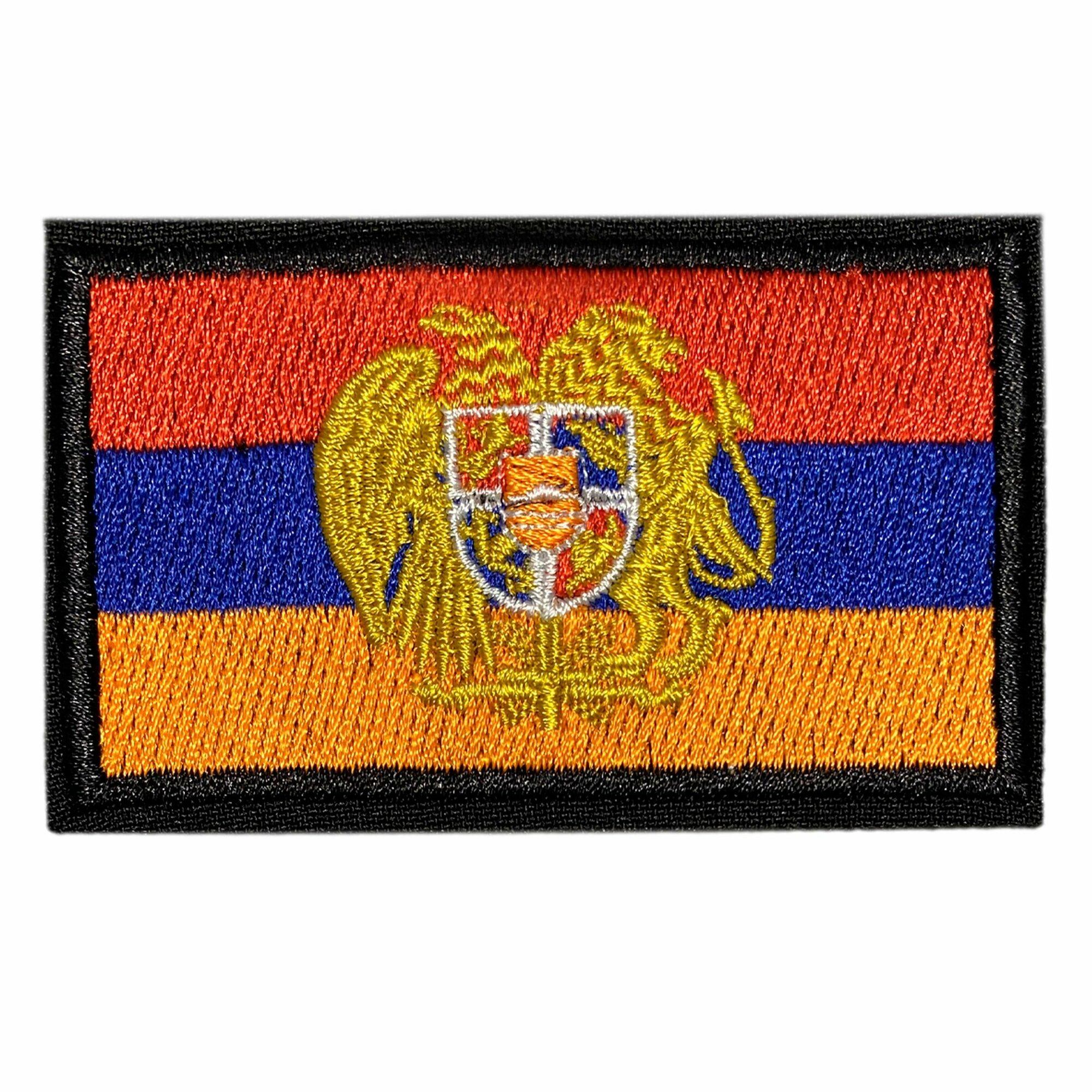 Нашивка, шеврон, патч (patch) на липучке Флаг Армения с гербом, размер 8,2*5 см