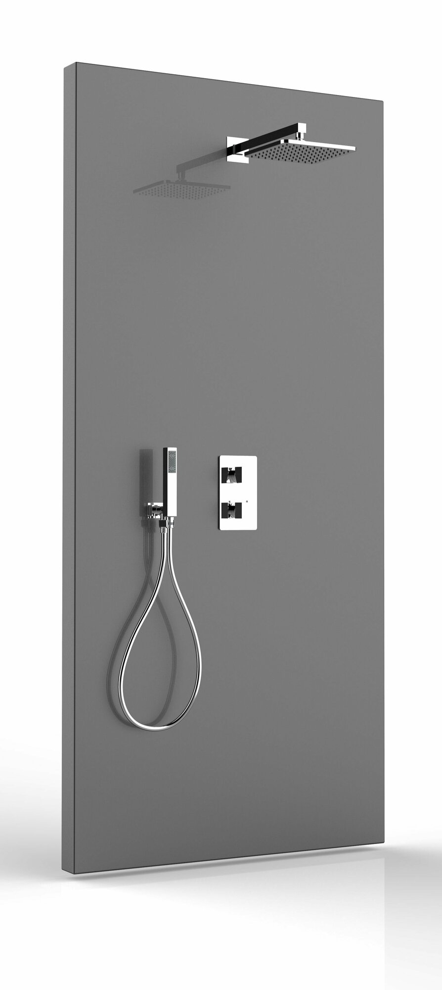 Душевой гарнитур Bossini COSMO: смеситель термостат на 2 выхода, верхний душ 230x230 мм, ручной душ CUBE с водорозеткой, шланг 150 см, цвет хром (M00755.030)