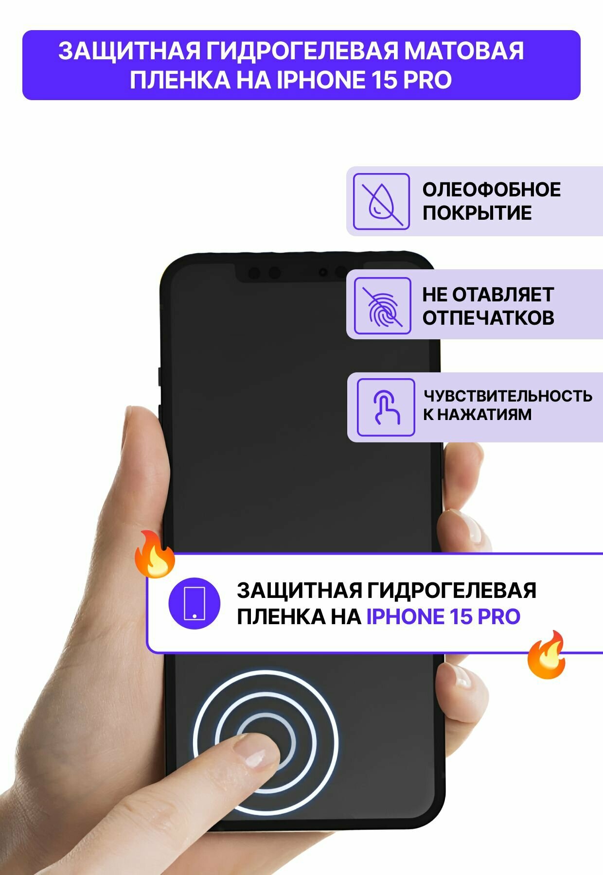 Защитная гидрогелевая матовая пленка на IPHONE 15 PRO/ матовая / Защитная пленка на IPHONE 15 PRO