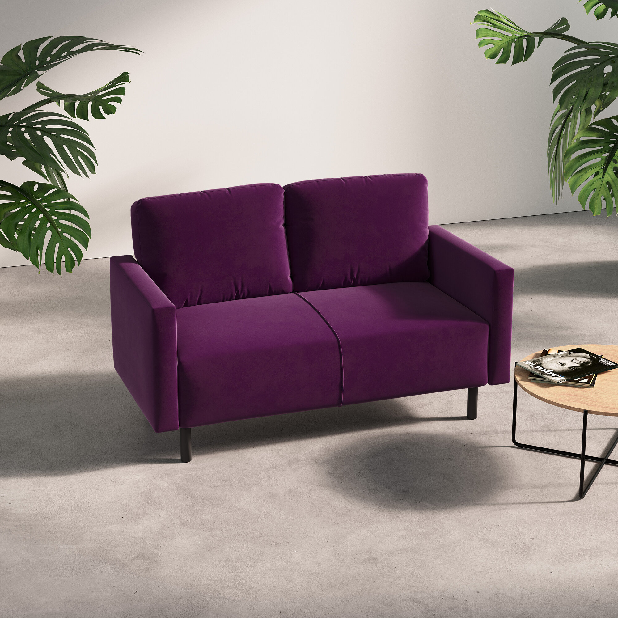 Диван Сканди, на кухню, в офис, 120 см, антивандальный велюр, фиолетовый