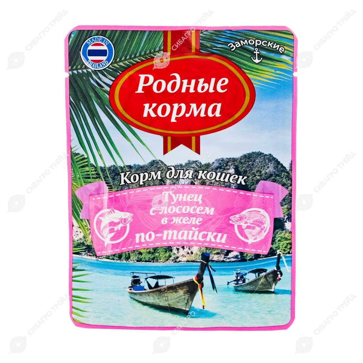 Пауч родные корма заморские для кошек тунец с лососем в желе по-тайски 70 г