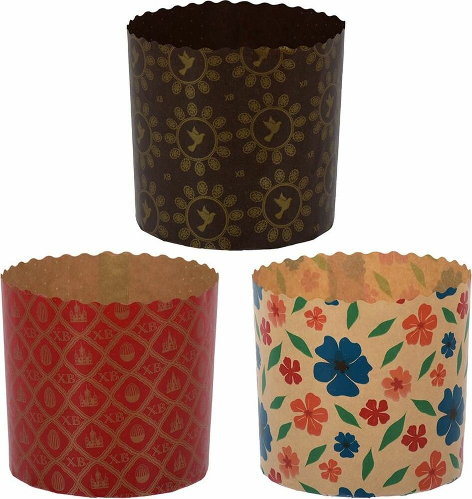 Набор бумажных форм для выпечки куличей MARMITON Пасхальный 3 шт в ассортименте