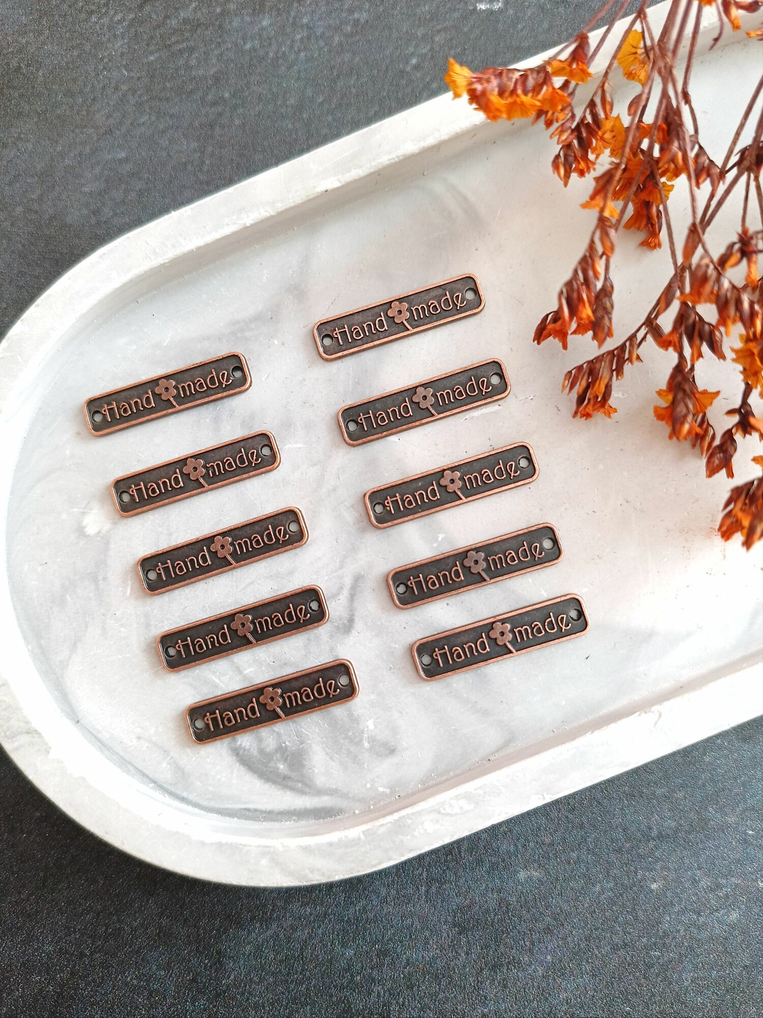 Бирки металлические Hand Made Ручная работа 2.5*0.6см 10шт медь