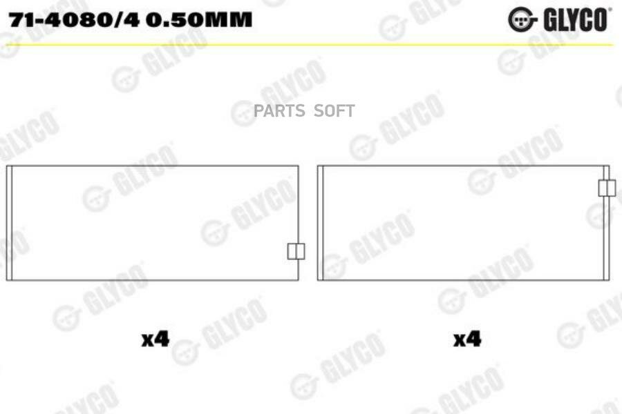 GLYCO 71-4080/4 0 50MM Вкладыши двигателя шатунные Fiat Ducato 2.3JTD 02> 0.50 (4)