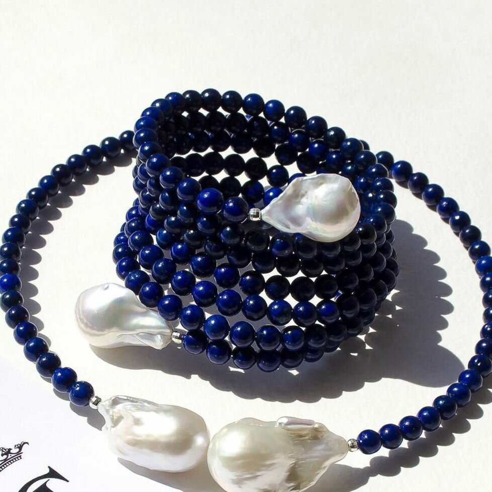 Браслет, жемчуг пресноводный, лазурит