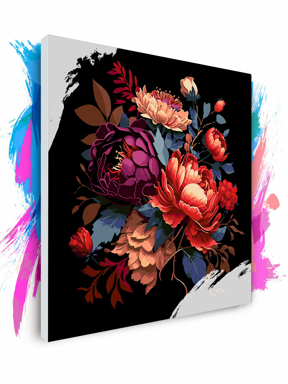 Картина по номерам на холсте Цветочная композиция с пионами 1, 40 х 40 см