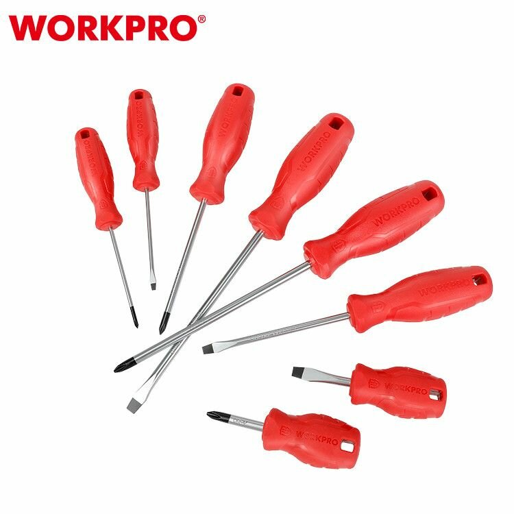 Набор отверток 8ШТ. CR-V 3X75, 5.5X100, 6.5X150, 6.5X38ММ; PH0X75, PH1X100, PH2X150, PH2X38ММ WORKPRO WP200502