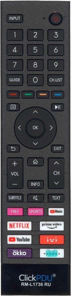 Пульт универсальный ClickPdu RM-L1736 RU для телевизоров HISENSE / DEXP / DNS корпус пульта как Hisense ERF3E80H