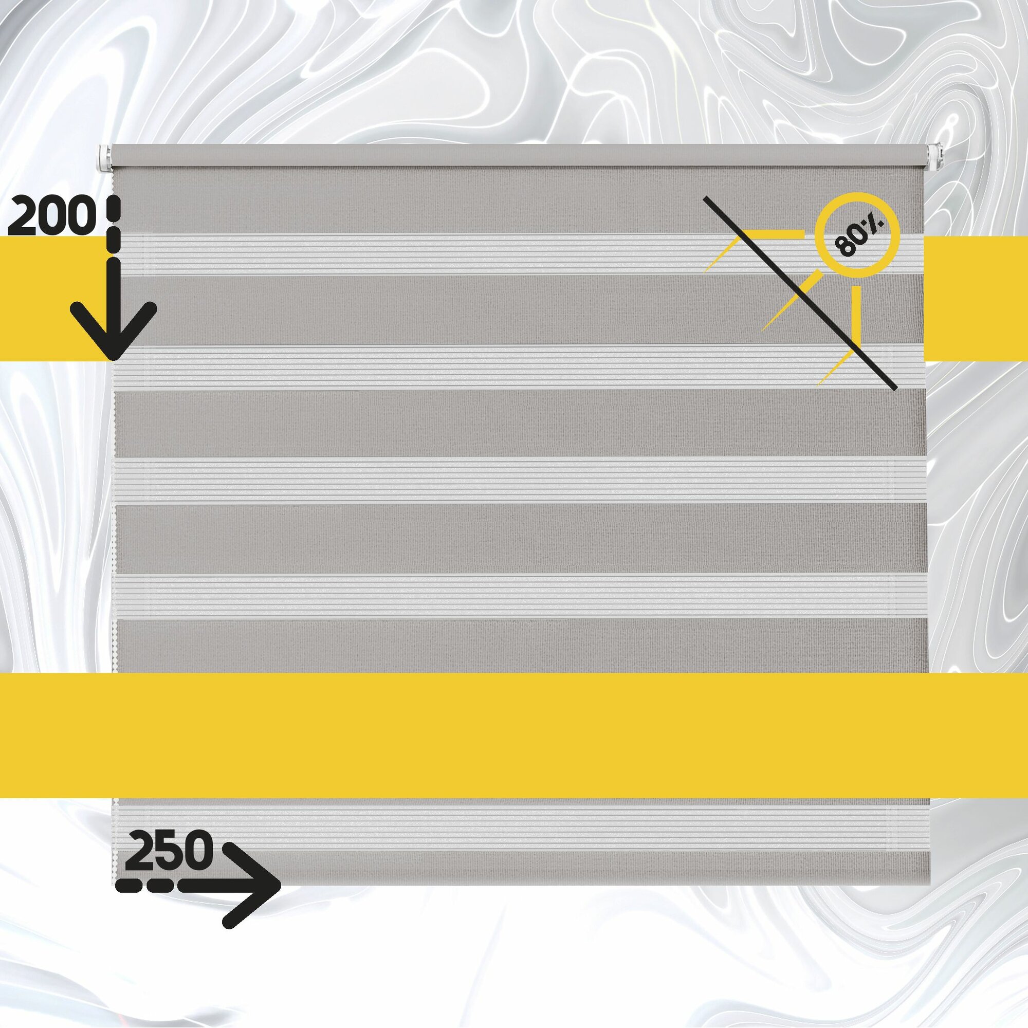 Рулонные шторы День-ночь Стандарт серый не блэкаут на окна без сверления 250 на 200
