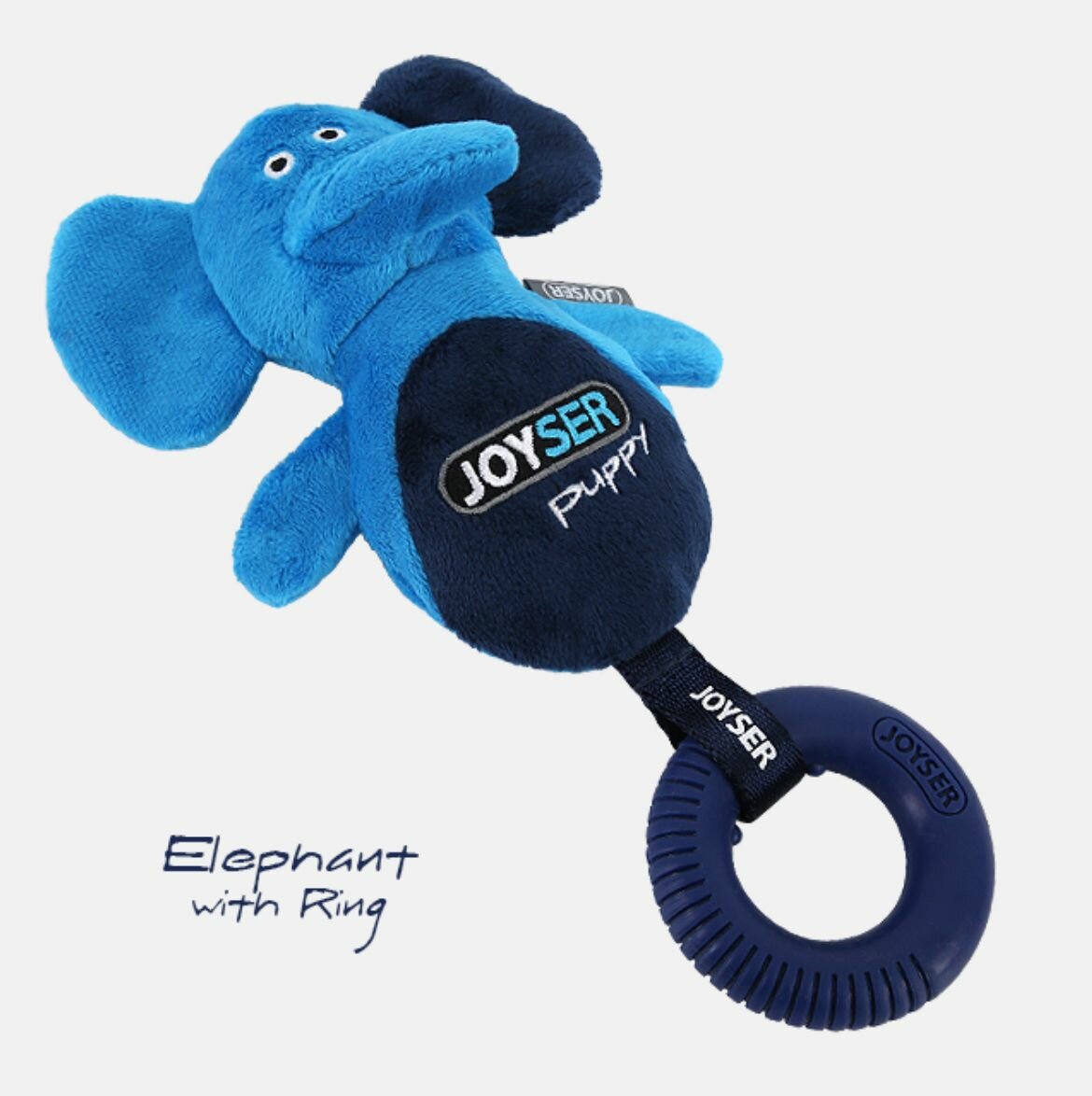 JOYSER мягкая игрушка для щенков слоник с резиновым кольцом и пищалкой, S/M, 21 см, голубой