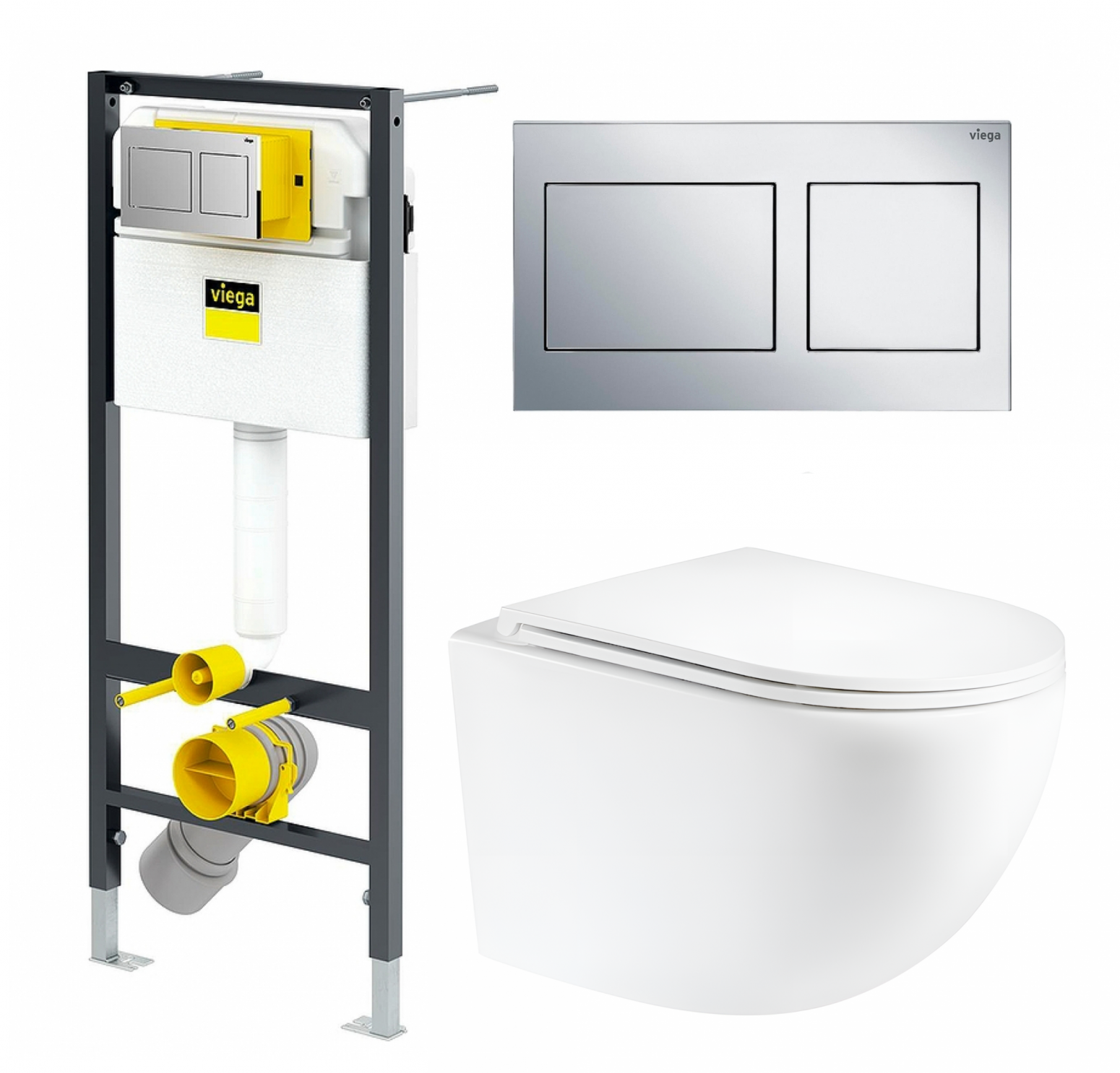 Комплект 3 в 1 инсталляция Viega Prevista Dry 8524.14 792596 + Унитаз подвесной Enio Unico Tornado EN2105073 + кнопка хром