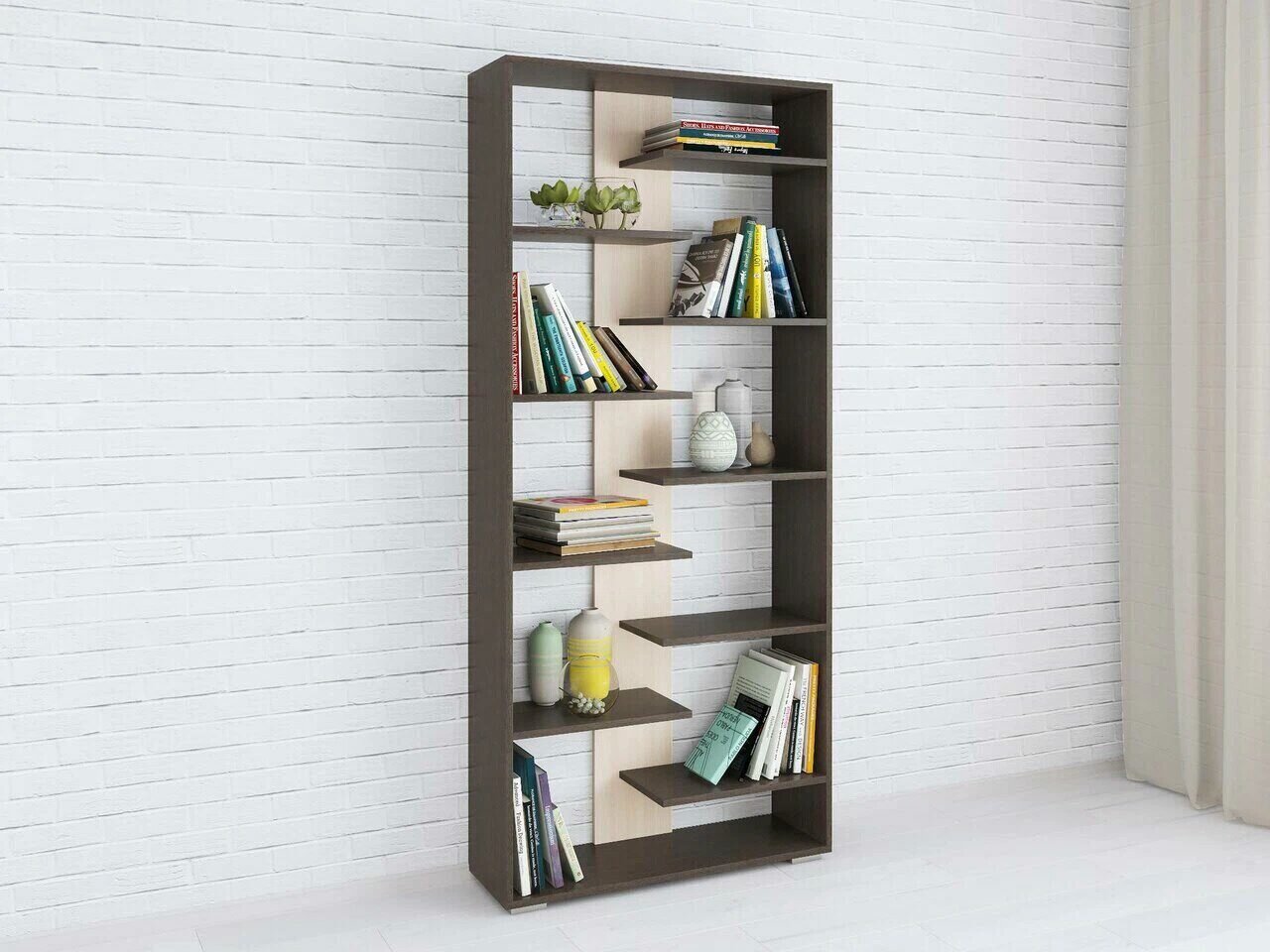 Стеллаж «Ромео-3», современный дизайн, 9 полок, венге/дуб молочный (800х250х1800)