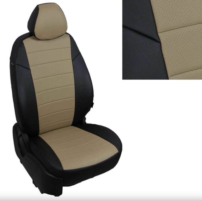 Чехлы Автопилот для Kia Rio 4 - Киа Рио 4 Kia Rio X-Line Kia Rio X Киа Рио Икслайн Киа Рио Икс 2017-2023 (Чёрный + темно бежевый экокожа)