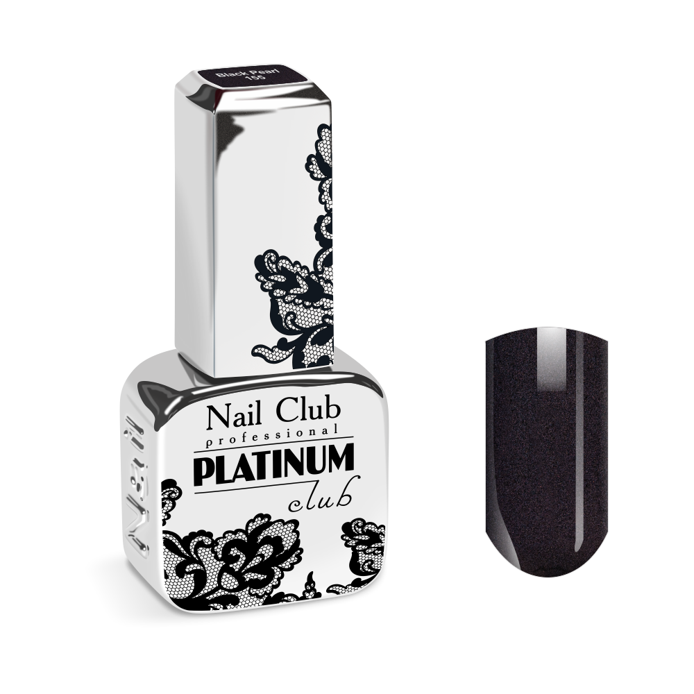 Nail Club Эмалевый гель-лак для ногтей с липким слоем PLATINUM CLUB 155 Black Pearl, 13 мл.