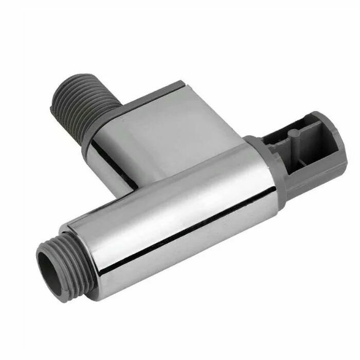 Рейлинг-выпуск воды для стойки, штанги ручной душевой лейки, штуцер-уголок рейлинга для подключения шланга ручной душевой лейи, резьба 1/2" (20 мм) пластиковый хромированный глянцевый