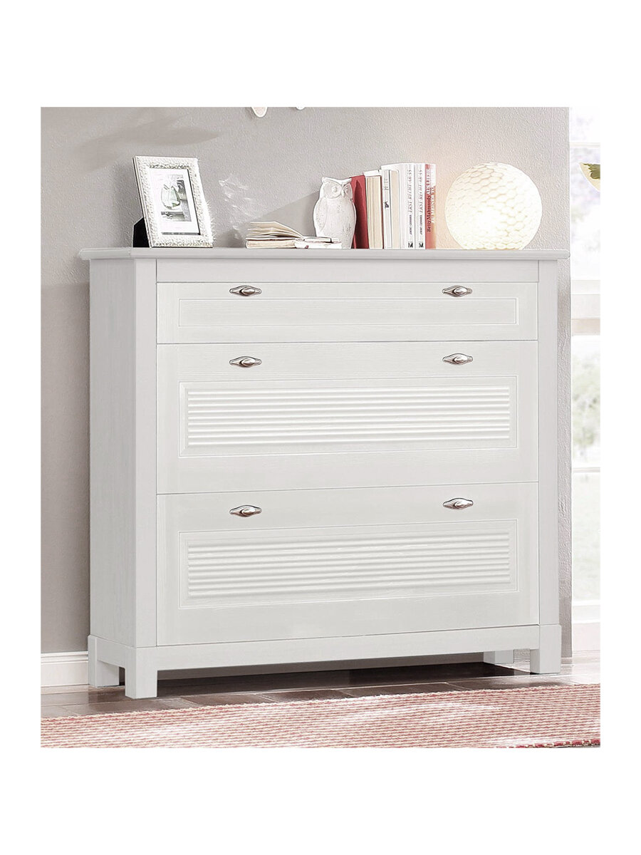 Тумба под обувь ММЦ Прихожая Рауна 21 (белый воск УКВ) из массива сосны