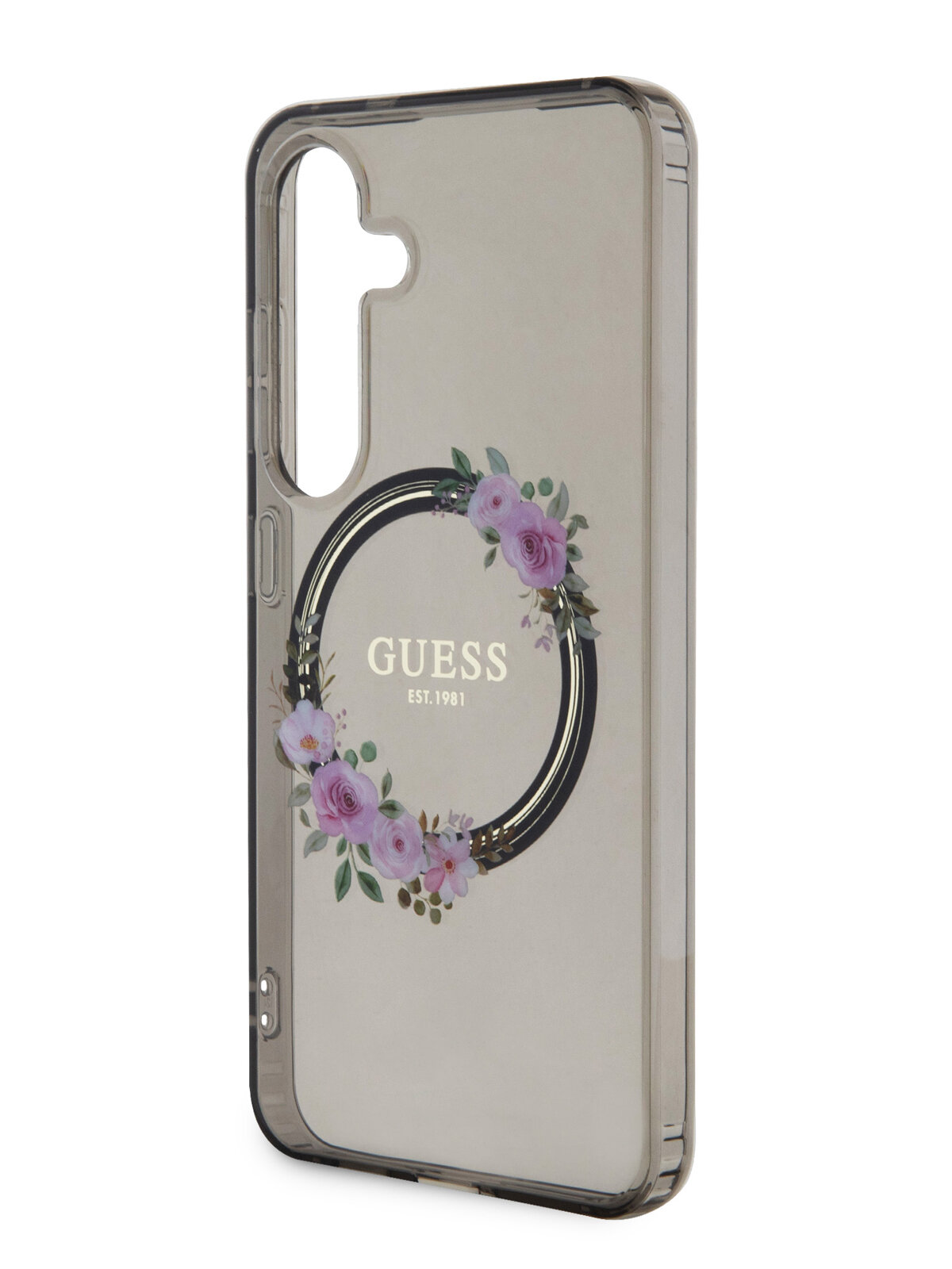 Guess для Galaxy S24 чехол PC/TPU Flowers Wreath Hard Black (MagSafe)