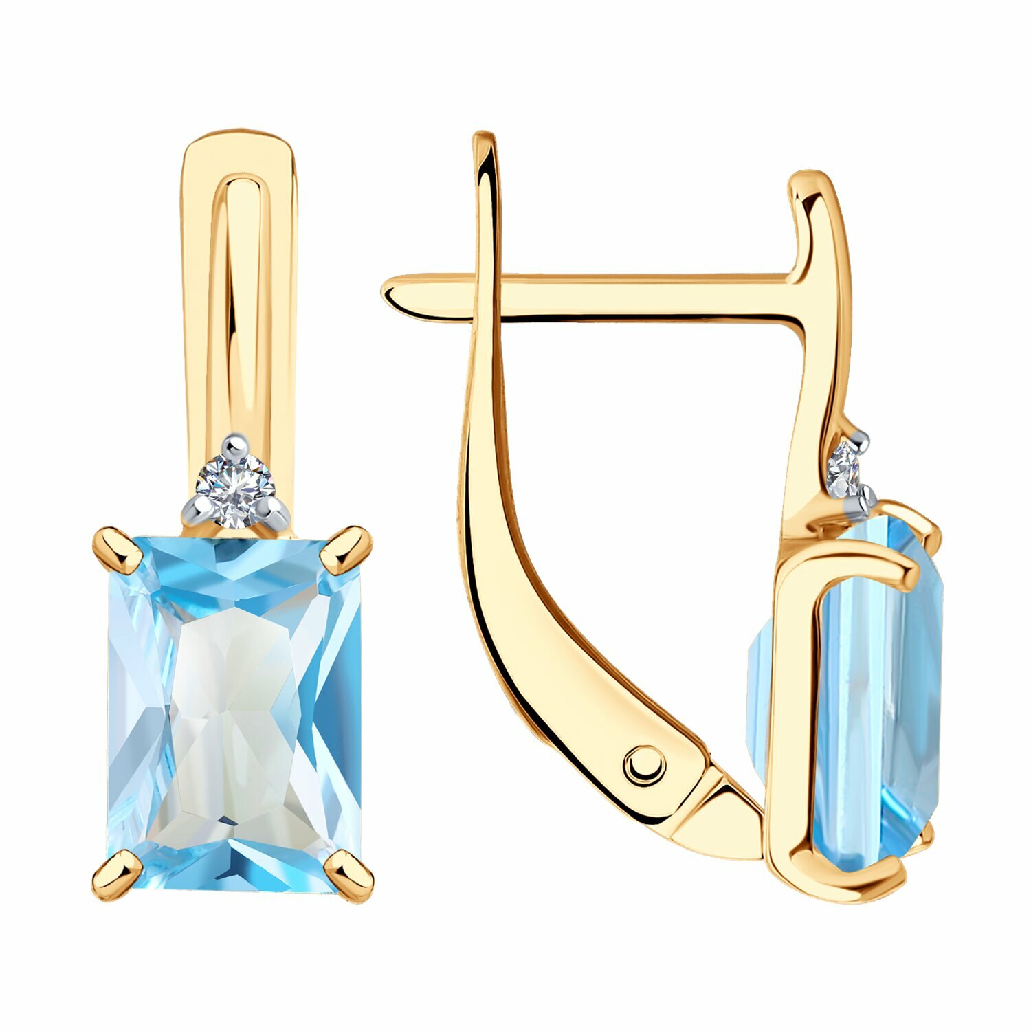 Серьги, красное золото, 585 проба, фианит, топаз