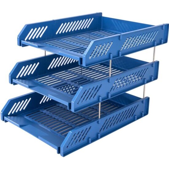 Лоток для бумаг Deli горизонтальный E9209 набор 3шт на металл. стерж синий