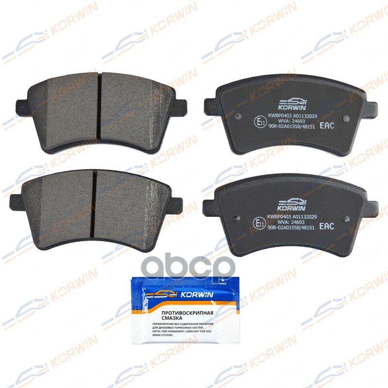 Колодки тормозные перед. Renault Kangoo (KW0/FW0) 08- KORWIN арт. KWBP0403