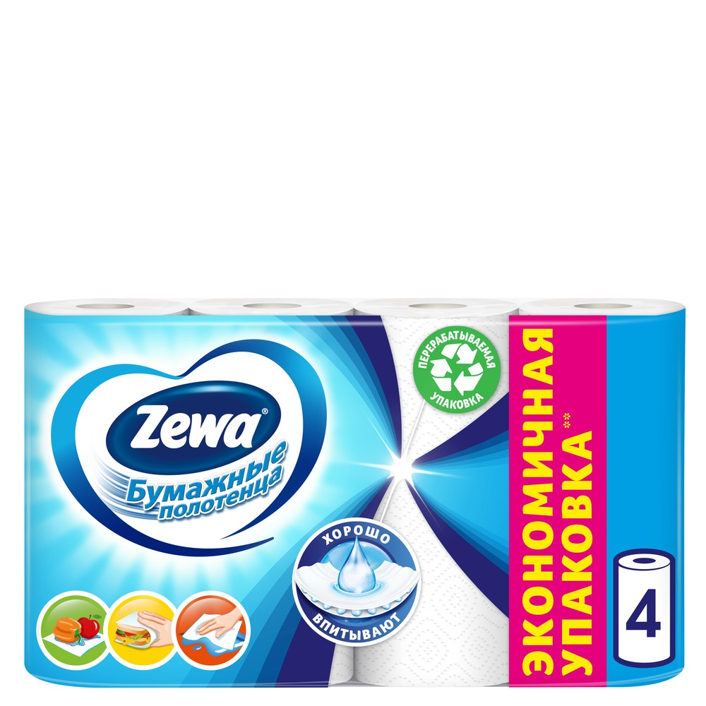 Полотенца бумажные ZEWA 1/2 листа, 4шт