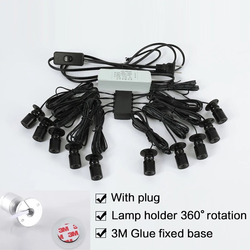 Светодиодные встроенные светильники с вилкой для шкафов, светодиодные прожектора для витрин с моделями, винных погребов, наборов для гаражей, выставочных шкафов, полок, мини- прожекторов, AC85-265V