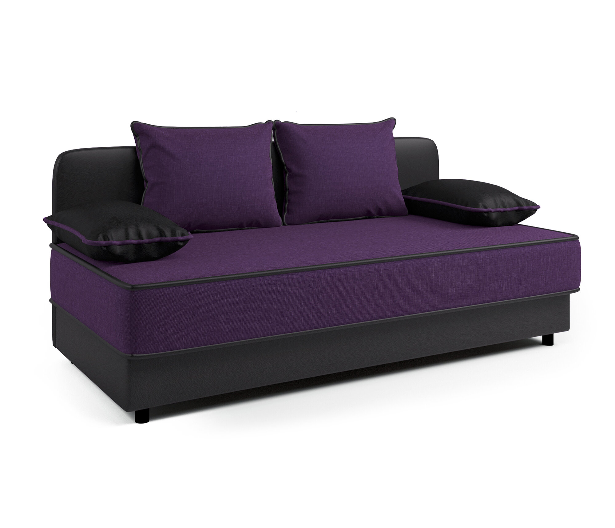 Диван кушетка Прима рогожка фиолетовый и экокожа черный