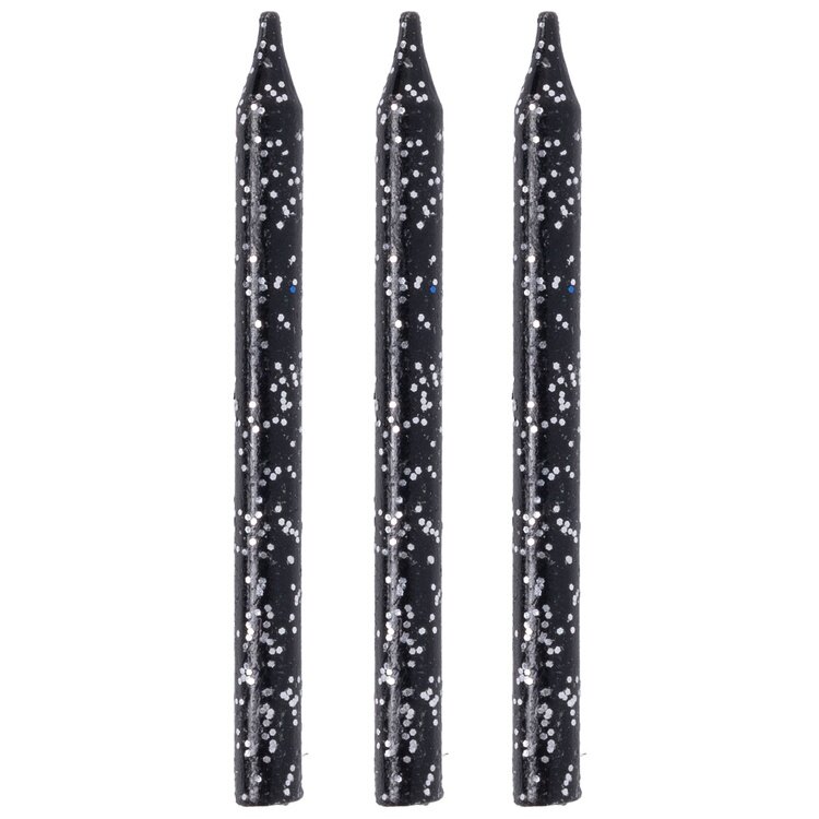 Свечи для торта черные с блеском, 8 см, 12 штук