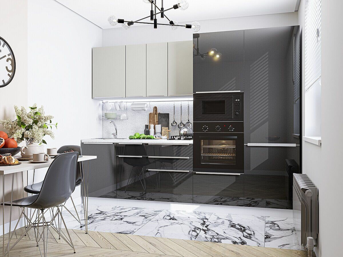 Кухня 2.7 метра Фьюжн-07 Готовый кухонный гарнитур кухня без столешницы 2140*2700*600 Silky Light Grey, Anthracite