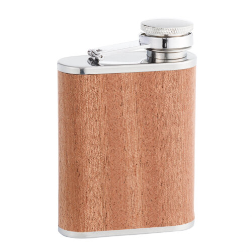 Фляга S.quire 0,18 л, сталь+вставка под дерево, коричневая