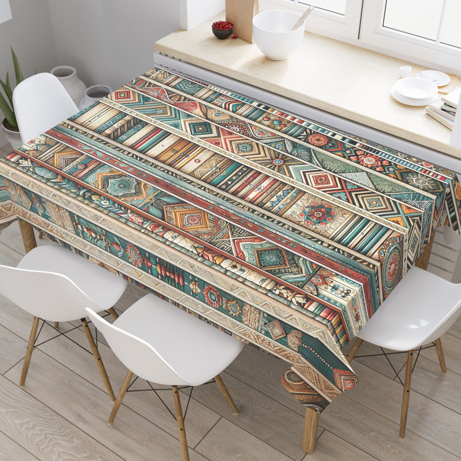Прямоугольная тканевая скатерть на стол с рисунком "Узор по дереву" 120 на 145 см, JoyArty
