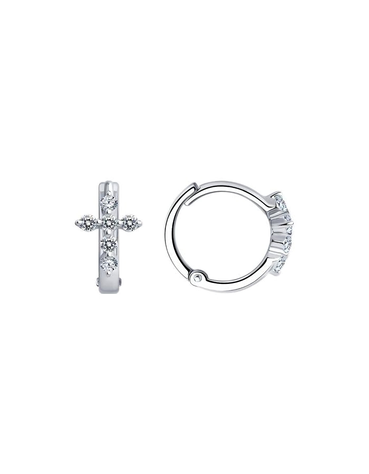 Серьги конго, серебро, 925 проба, родирование, фианит