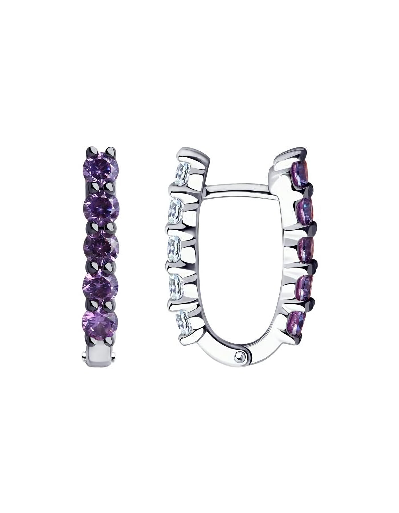 Серьги двусторонние, серебро, 925 проба, родирование, фианит